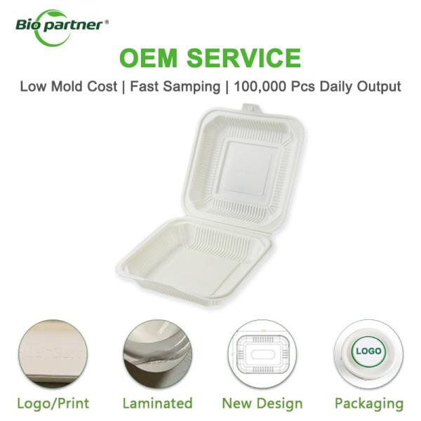 Quality Disposable Sugarcane Bagasse 3 Compartment Lunch Box Food Container Pulp Hinge for sale