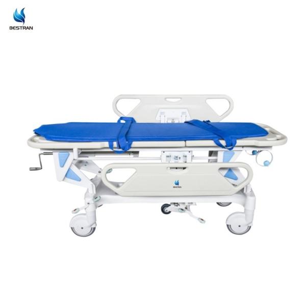 Quality Hospital Manual Patient Transfer Stretcher Height Adjustable IV Pole Oxygen Bottle Holder for sale