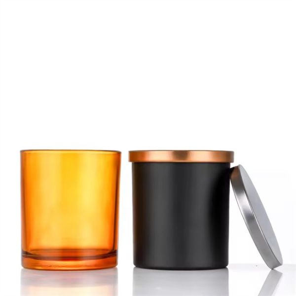 Quality Decorative Apothecary Round Empty 200ml 300ml 400ml 16oz Matte Amber Glass Candle Jar With Wooden Lids for sale