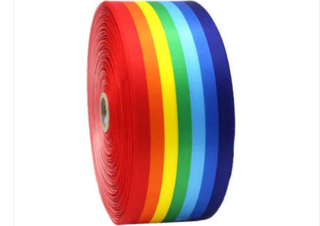 Quality Polyester Rainbow Colored Ribbon , Double Face Wide Rainbow Ribbon for sale