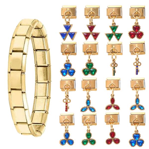 Quality Colourful Designs Italian Charms Stainless Steel 18K Gold Plated Heart Clover Cherry Italian Pendants Charm Bracelets Jewelry for sale