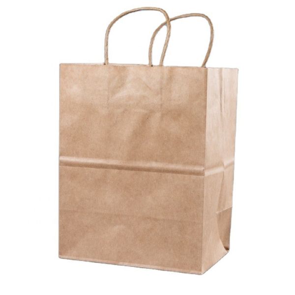 Quality Custom Your Own Logo Flexo Printed Patch Handle Kraft Paper Takeaway Bag for Fast Food for sale