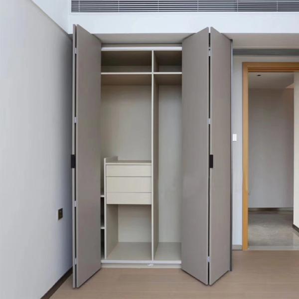 Quality Grey E1 Modern Wardrobe Closets Folding Door Wardrobe With Drawers for sale