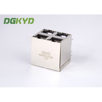 Quality OEM / ODM Shield 2X2 Dual Deck 4 Port RJ45 Modular Jack Without Transfomer for sale