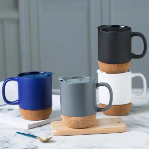 Quality Environmental Protection 450ml Ceramic Cup with Matte Plastic Lid and Cork for sale