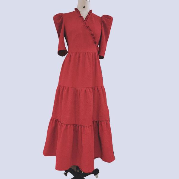Quality Puff Sleeves Polyester jacquard Christmas Party Clothes for sale