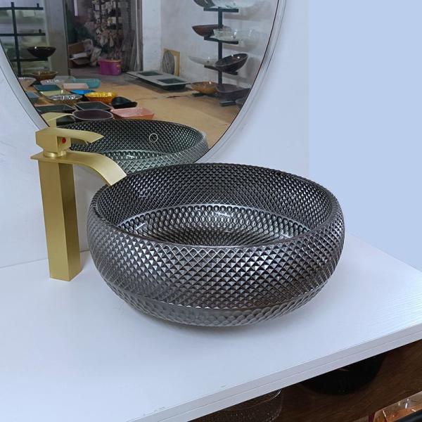 Quality 180mm Italian Design Silver Bathroom Sink Bowl Round Blue Table Top Counter Wash Basin for sale