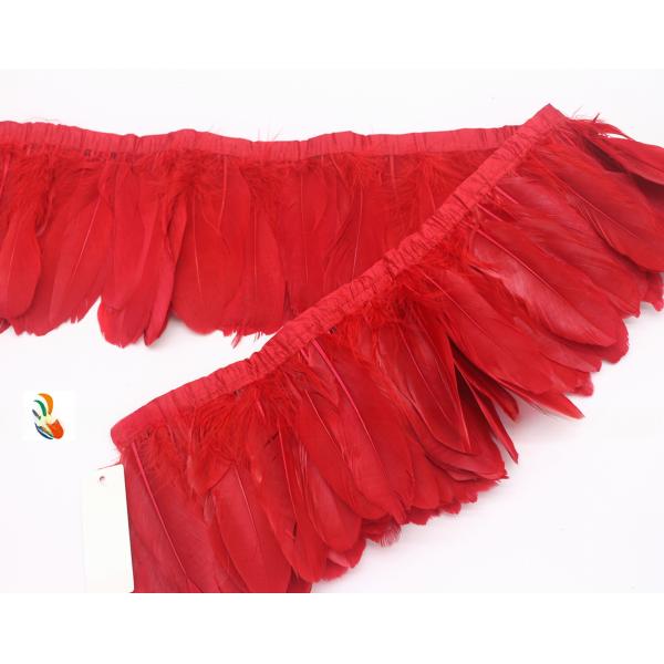 Quality Dress Decoration Goose Feather Fringe Trim with Satin Ribbon Tapes and Dyed for sale