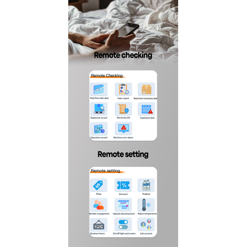 You can use the mobile phone or PC to check the machine remotely.