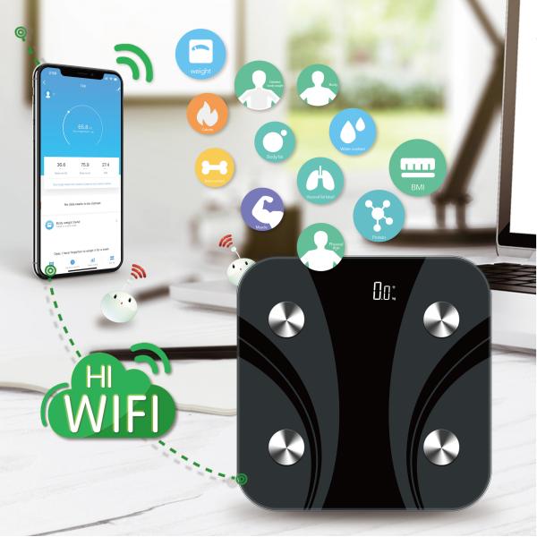 Quality AAA Batteries Powered Tempered Glass Top WiFi Body Scale for sale