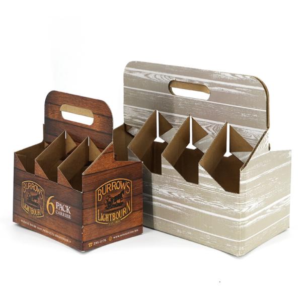 Quality Portable Corrugated Packaging 6 Bottle Beer Display Box With Handle Custom Size for sale