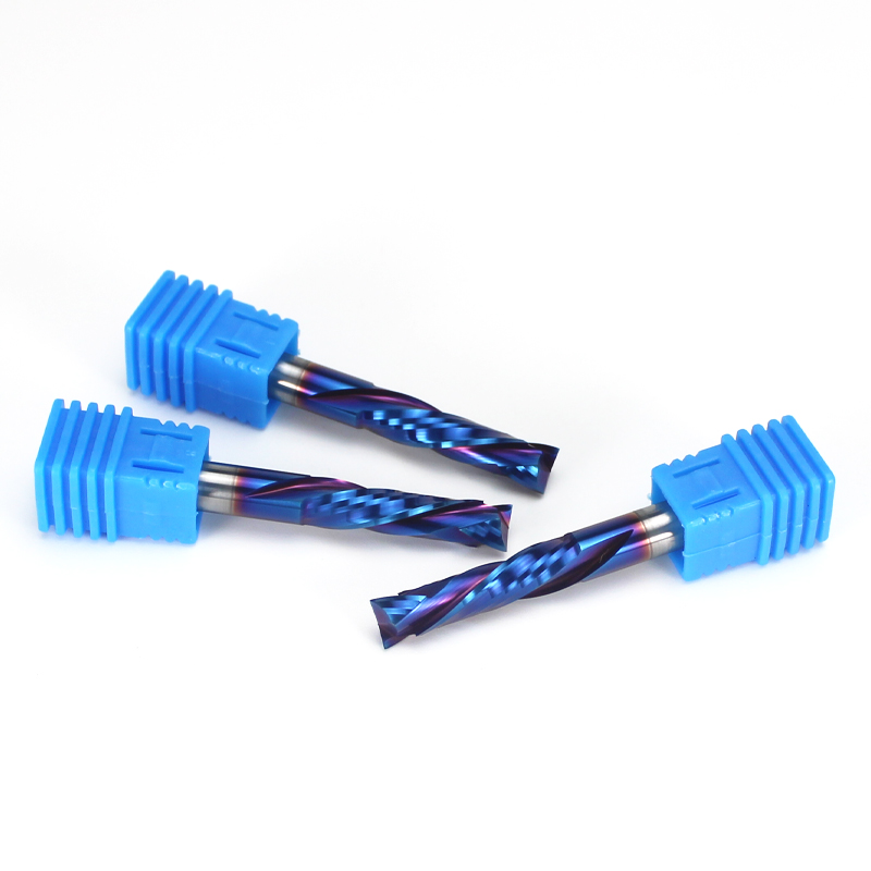 Close-up of two flute spiral end mill