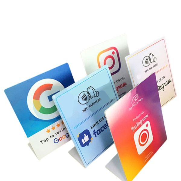 Quality Custom NFC Stand Social Media Review NFC PVC Google Review Card Menu Display for sale