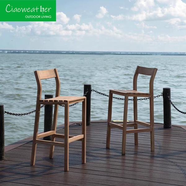 Quality Solid Wood Beach Bar Outdoor Waterproof Leisure Wood Bar Stool Furniture High Teak Chairs Customized Color Folded NO for sale