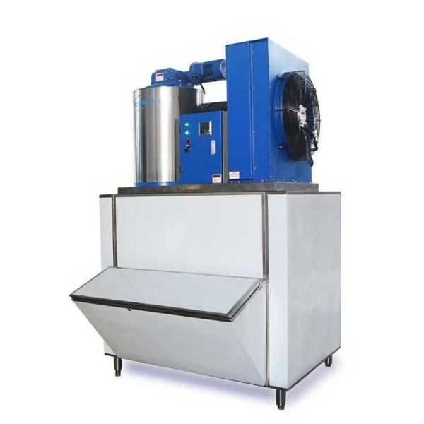 Quality Water Cooling Condensation Way 1000kg Flake Ice Making Machine with Ice Storage Bin for sale