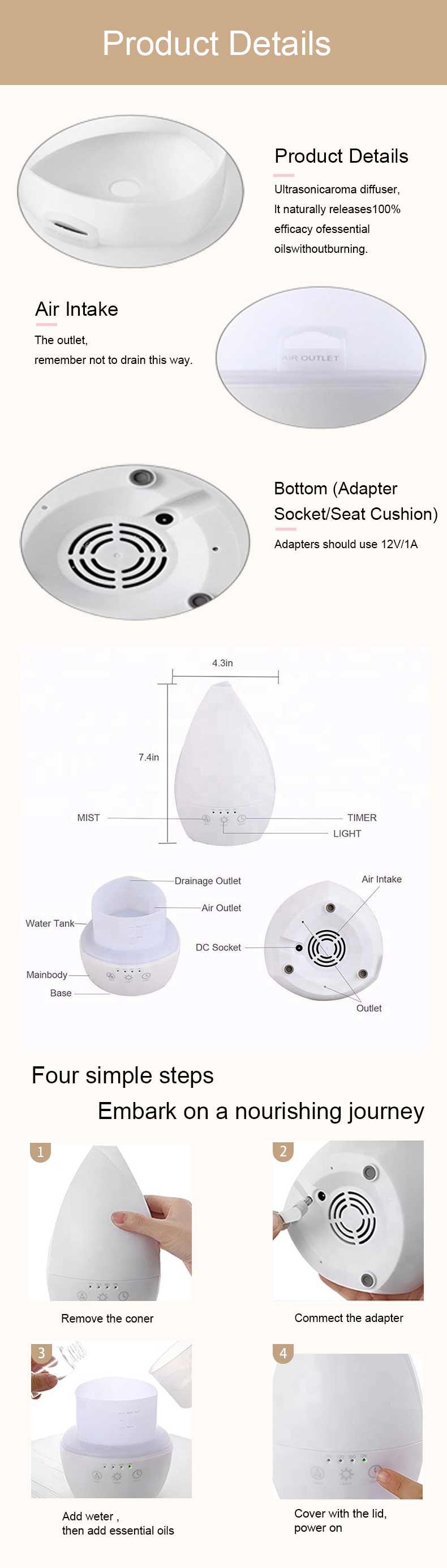 Portable Touch Control  Spray  Ultrasonic Air Humidifier