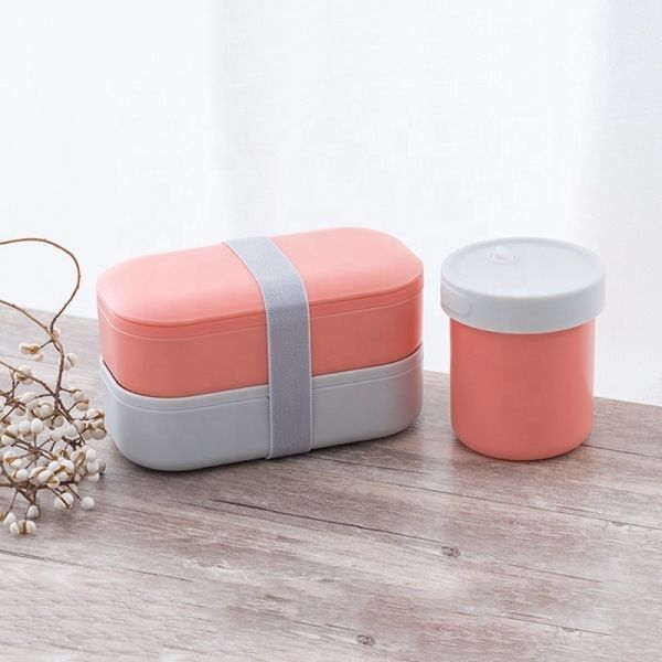 Quality Japanese Bento On-the-Go Double Layer Food Grade Lunch Box Set Eco Plastic BPA Free for sale