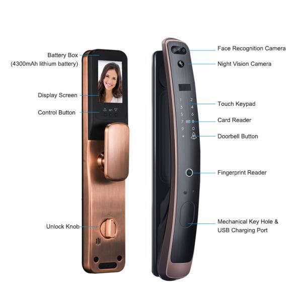 Quality 3D Digital Face Recognition Smart Door Lock Tuya App Access Control for sale