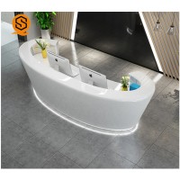 Quality Oval Curve Semicircle Modern Hotel Reception Counter Solid Surface 2 Person for sale