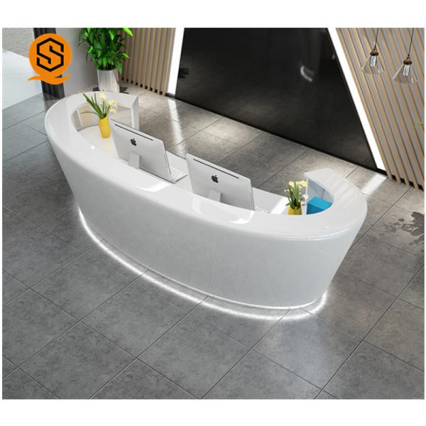 Quality Oval Curve Semicircle Modern Hotel Reception Counter Solid Surface 2 Person for sale