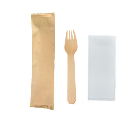 Quality Wooden Biodegradable Eco Friendly Disposable Forks With Napkin 160mm for sale
