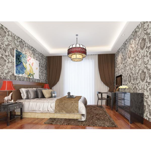 Quality Grey Vinyl Embossed Victorian Damask Wallpaper Removable , Tear - resistant for sale