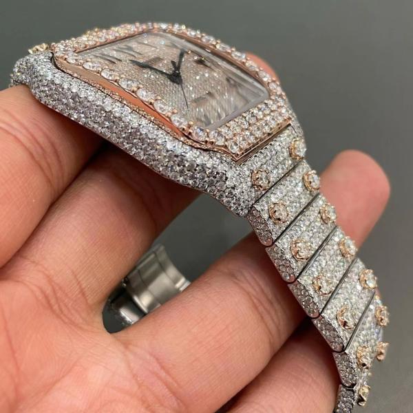 Quality Flawless Moissanite Watch Handicraft Paved Stone Iced Out Santos for sale