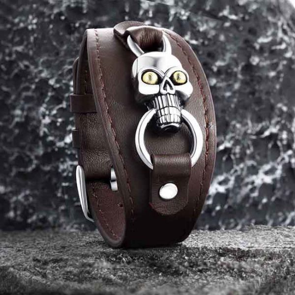 Quality Meteorite Genuine Leather Bracelet Stainless Steel Adjustable Size Length 19-22cm for sale