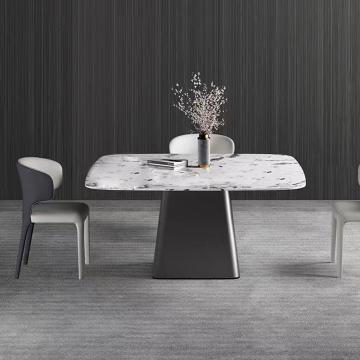 Quality Ceramic Stainless Steel Pedestal Table , Geometric Square Marble Top Dining for sale