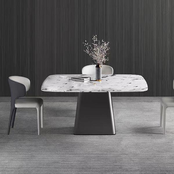 Quality Ceramic Stainless Steel Pedestal Table , Geometric Square Marble Top Dining for sale
