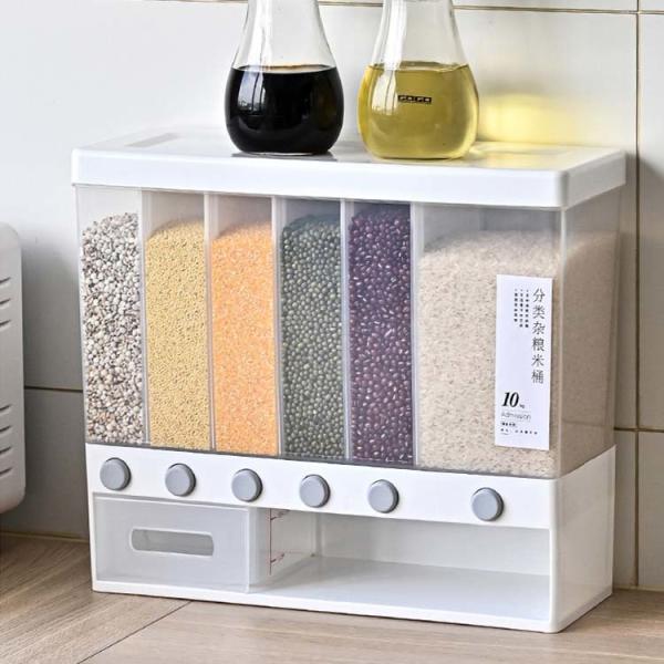 Quality 6 Grids Plastic Cereal Storage Box for Kitchen Food for sale