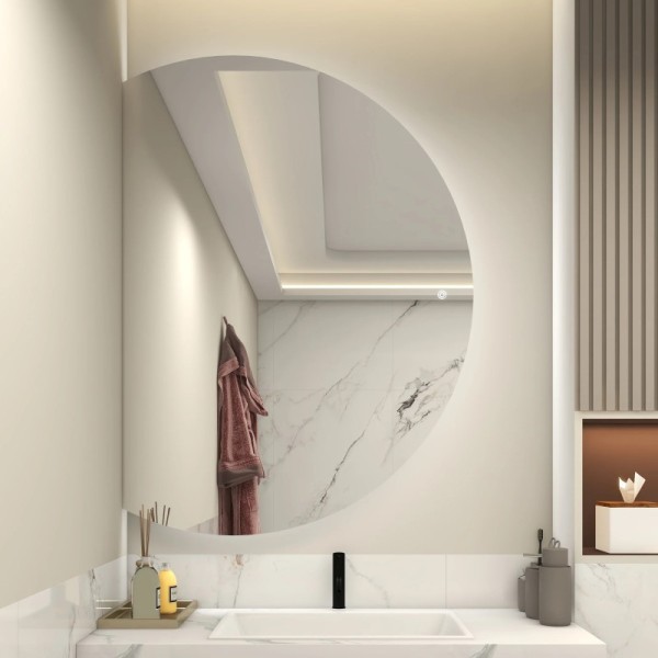 Quality High Definition Bathroom Mirror With Lights Mildew Proof Half Moon Backlit for sale