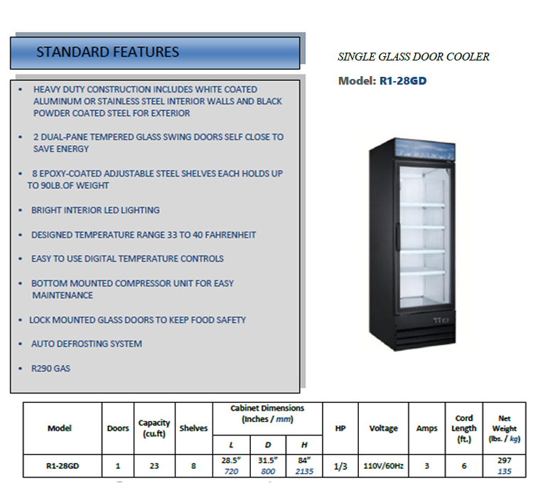 Beverage Glass Door Merchandisers 23 Cu.Ft R290 GAS Drink Chiller from ...