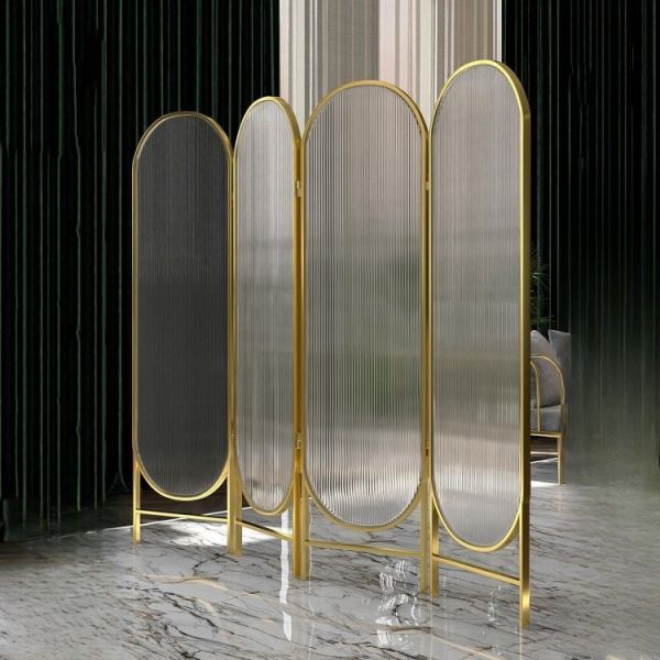 Collapsible Rotatable 3 Panel Metal Room Divider With Art Glass from ...