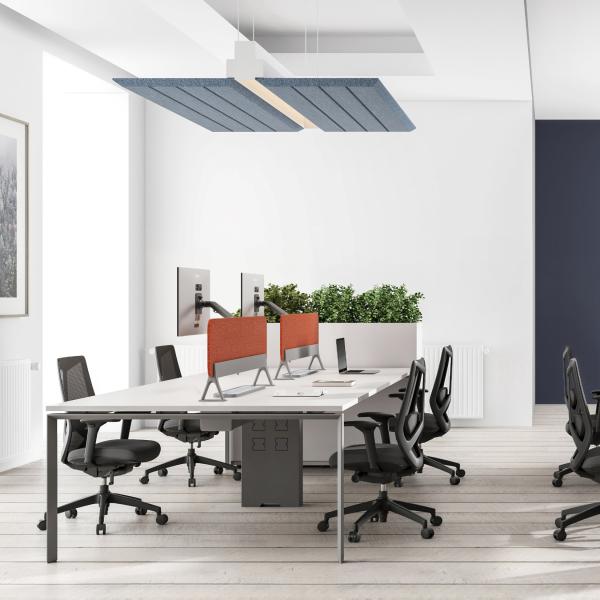 Quality MC3.0 Office Double Sided Four Person Workstation With Monitor Arms Triangular Tube for sale