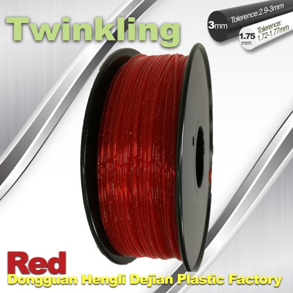 Quality Flexible 3D Printer Filament Twinkling 3mm 1.75mm Red Filament 1.3Kg / Roll for sale