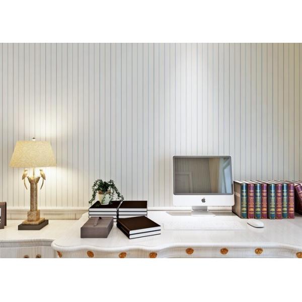 Quality White And Blue Living Room Striped Wallpaper Strippable , Mediterranean Style for sale