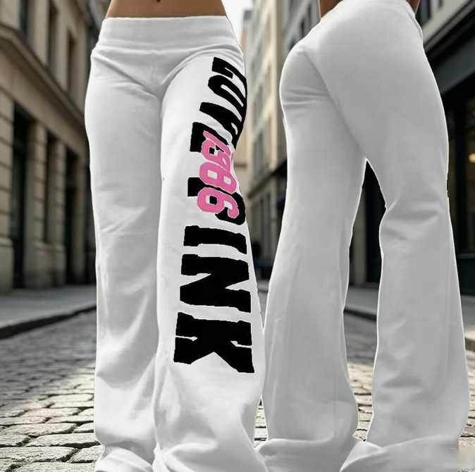 Quality Y2K Flare Pants with Soft French Terry Knit High Waist Slim Fit and Side Vertical Letter Print for sale