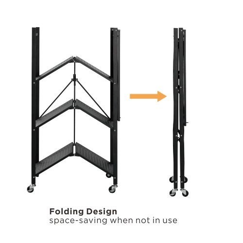 Quality Black 4 Layer Folding Mobile Steel Shelving Unit Paint Spraying for sale
