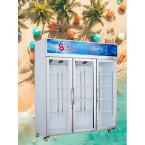 Quality Air Cooled 3 Door Display Freezer 1005L Beverage Upright Glass Door Freezer for sale