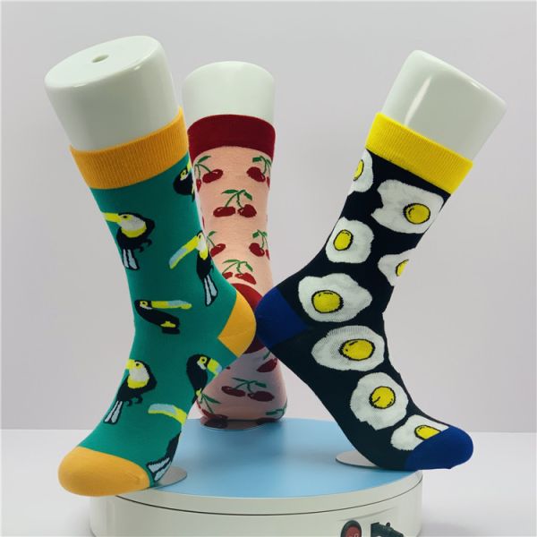 Quality Cost Funny Happy Fashion Socks with Custom Cartoon Food Fruit Print in Regular for sale