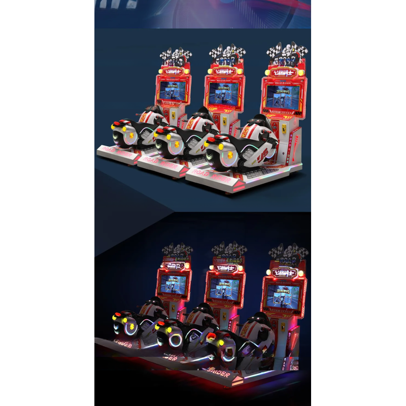 Front view of Road Rider arcade motorcycle racing game