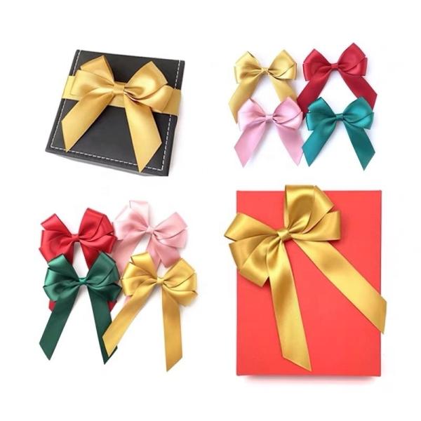 Quality Red Pre-tied Satin Ribbon Bow for Gift Box Packing MSD Customized Self Adhesive for sale