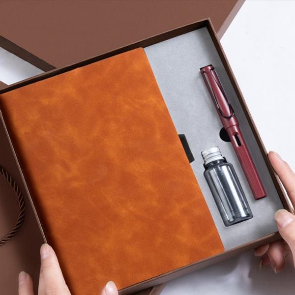 Quality Custom Logo Soft PU Leather Notebook Gift Set Box For Business Corporate Meeting for sale