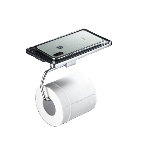 Quality Toilet Tissue Roll Holder with Phone Shelf Adhesive or Screw Wall Mounted Mordern Style for sale