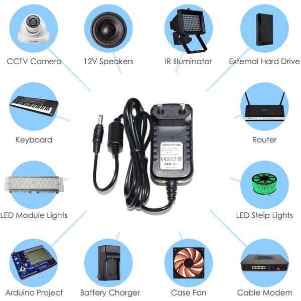 Quality 1A Adjustable 3-12V DVR Adaptor DC 12V 2A Output AC-DC Switching Power Adapter for sale