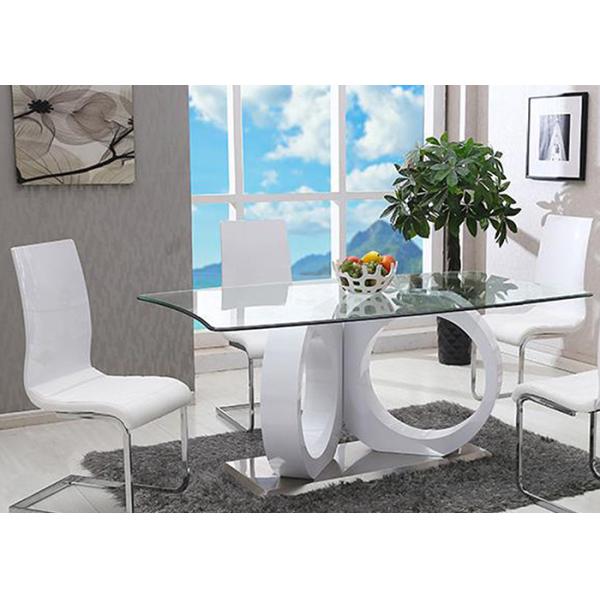 Quality Wooden Legs Glass Top 76cm Modern Dining Table for sale