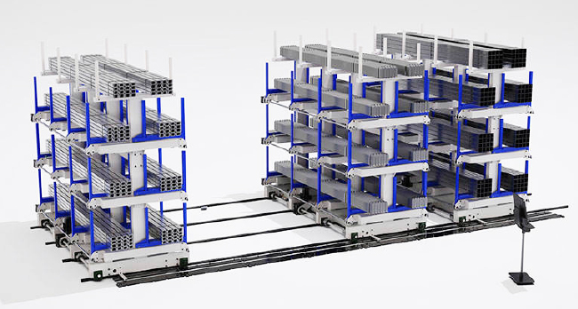 Electric Mobile Telescopic Cantilever Racking Automatic Loading and Unloading Systems For Long Products Warehouse Storage Racking