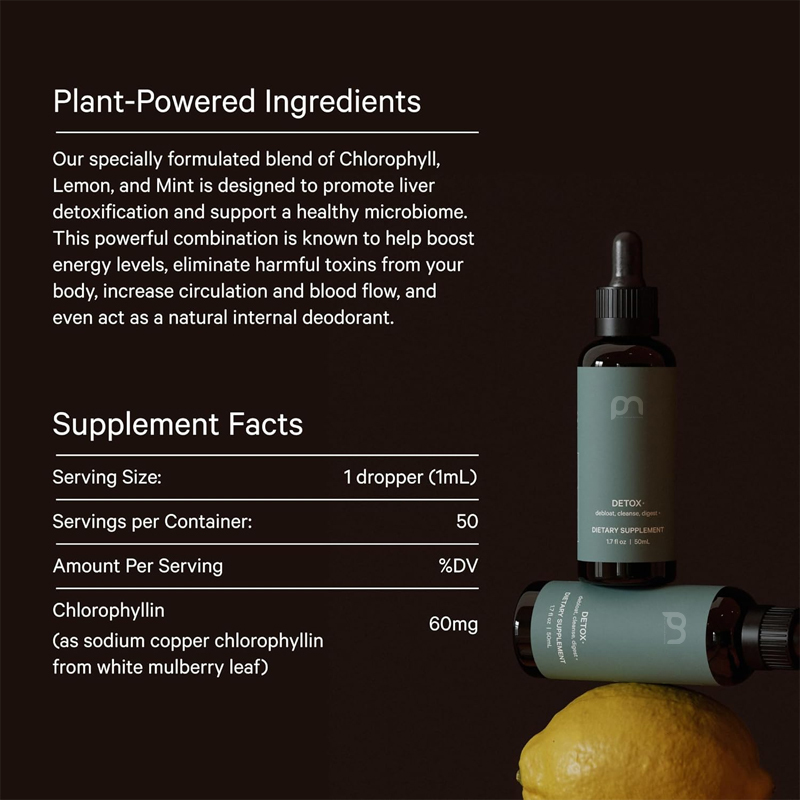 Close-up view of DETOX DROPS liquid supplement
