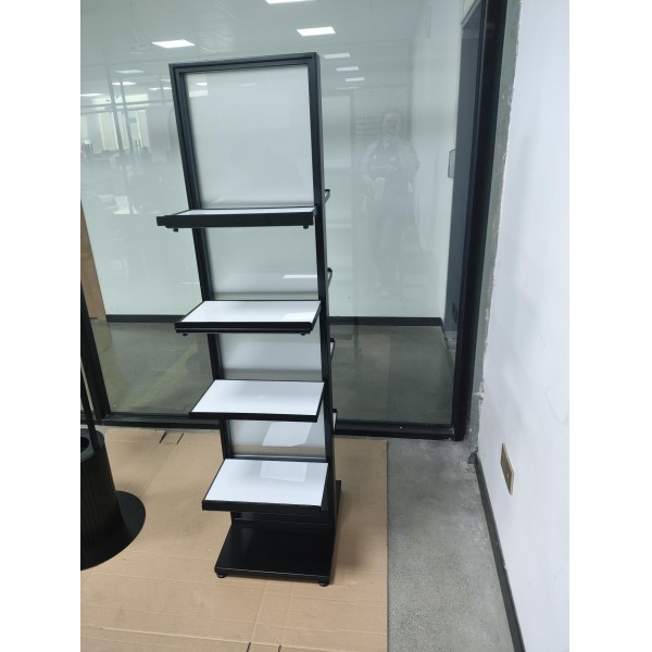 Quality AT-330 4-Tier Floor Standing Display Rack - Black Metal Frame with Shelves for Retail/Office/Home Storage & Organizing for sale